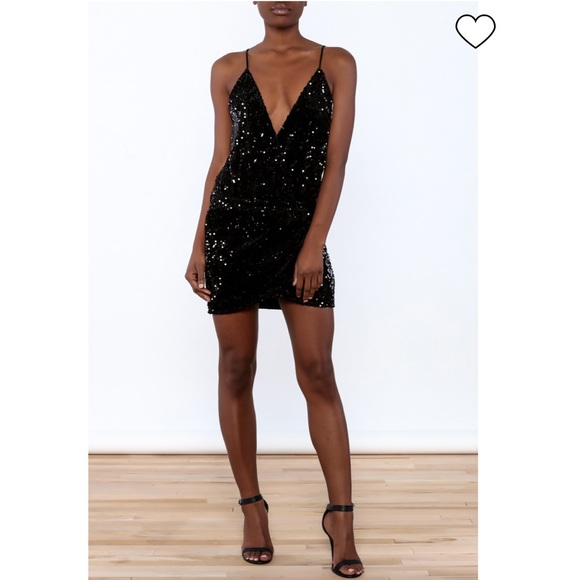 REVOLVE | Dresses | Revolve Black Sequin Plunge Neckline Deep V Neck ...